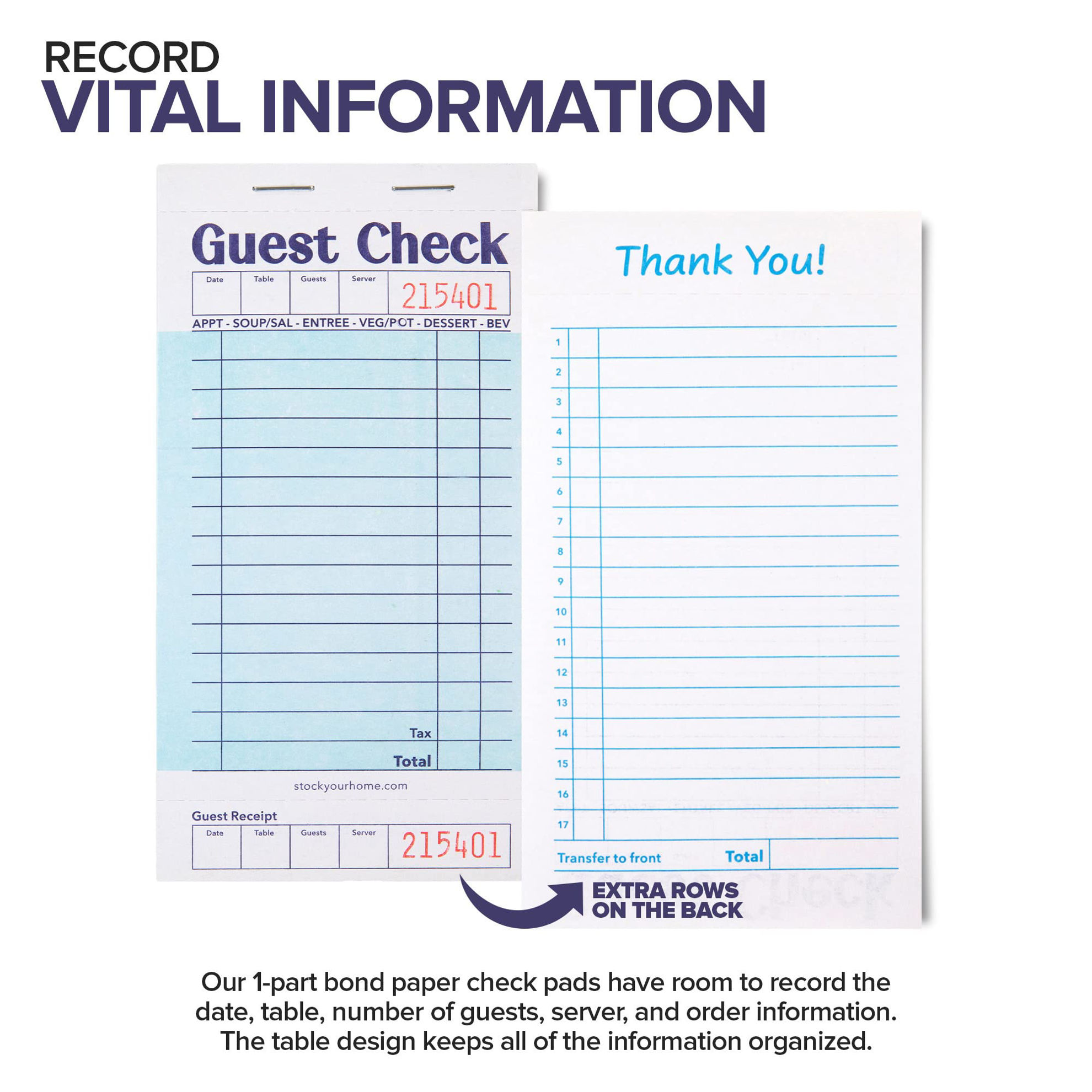 GetUSCart- Stock Your Home Blue Guest Check Books for Servers (10 Pack ...