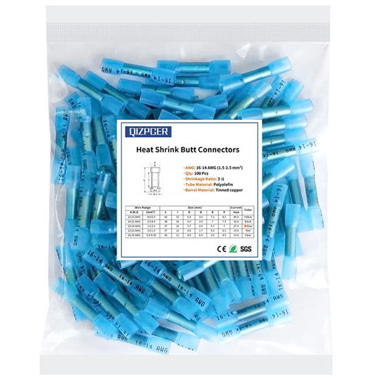GetUSCart- 100 Pcs Blue Heat Shrink Butt Connectors, 16-14 AWG ...