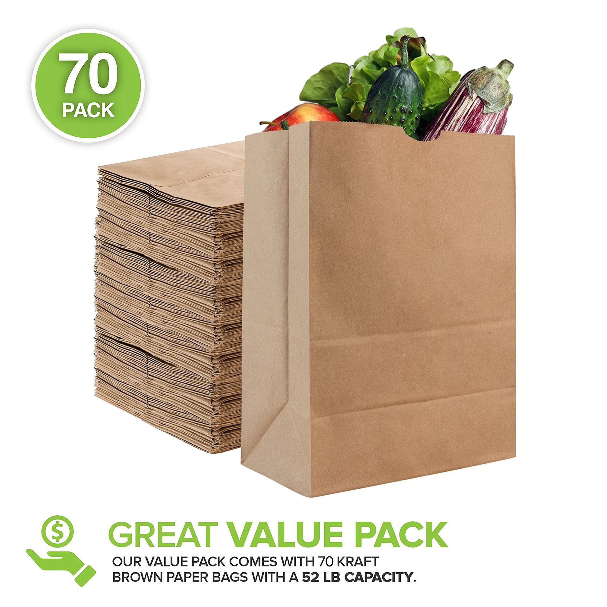 GetUSCart- Stock Your Home 52 Lb Kraft Brown Paper Bags (70 Count ...