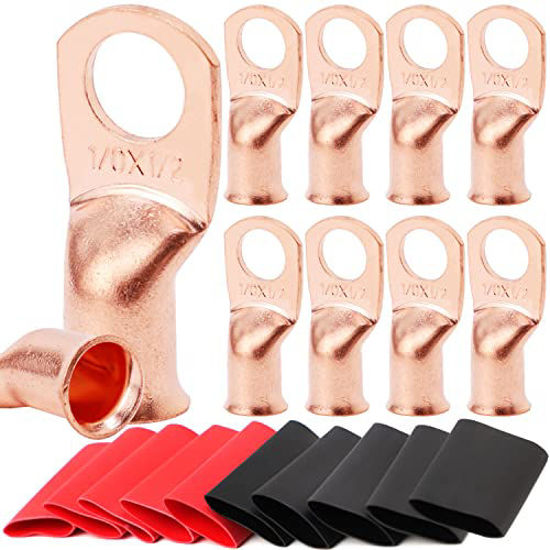 GetUSCart- TKDMR 10pcs 1/0 AWG-1/2" Battery Lugs,Copper Wire Lugs,Heavy Duty Battery Cable Ends ...