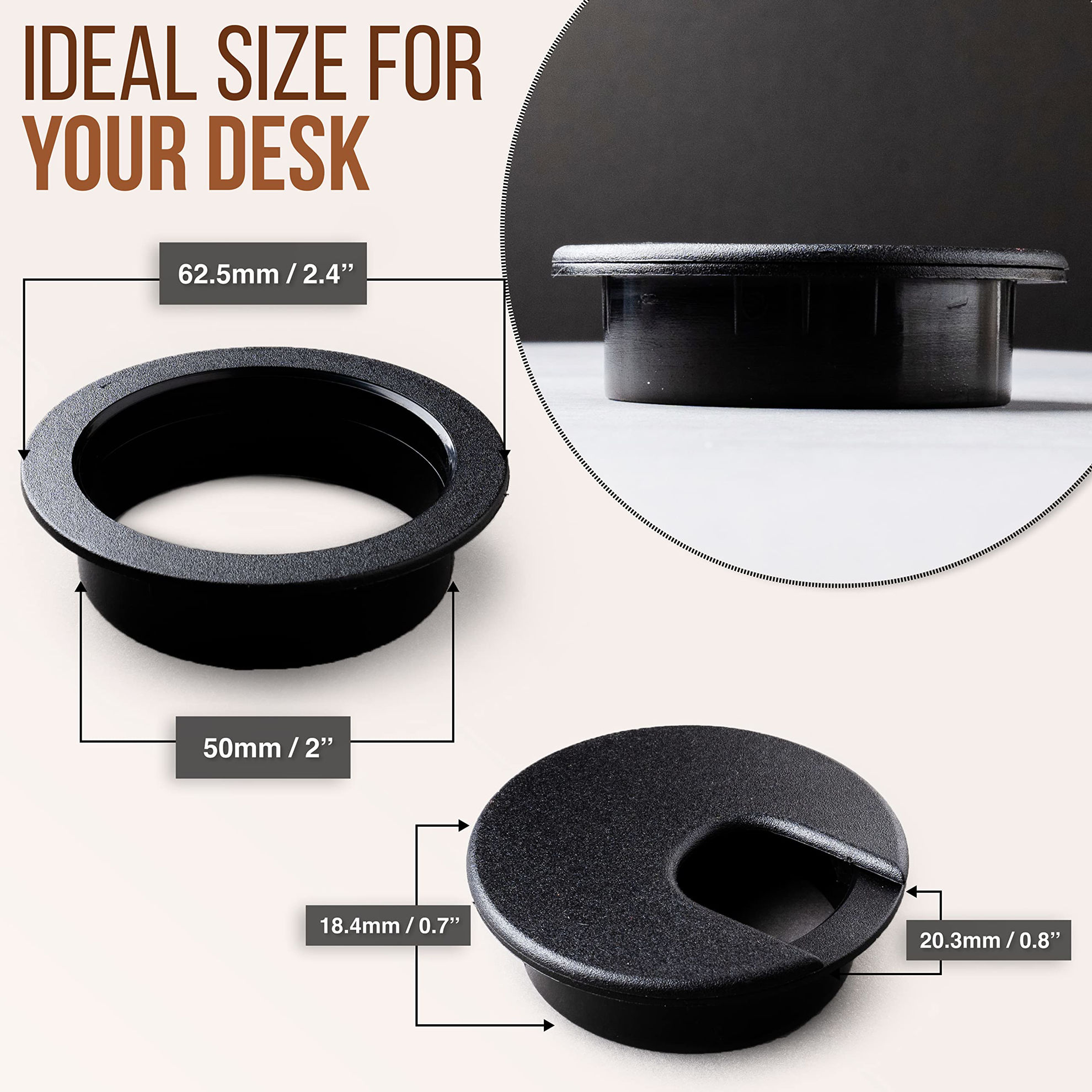 GetUSCart- MAHDPRO Desk Grommet 2 Inch (50 mm) Pack of 10 - Black ABS ...