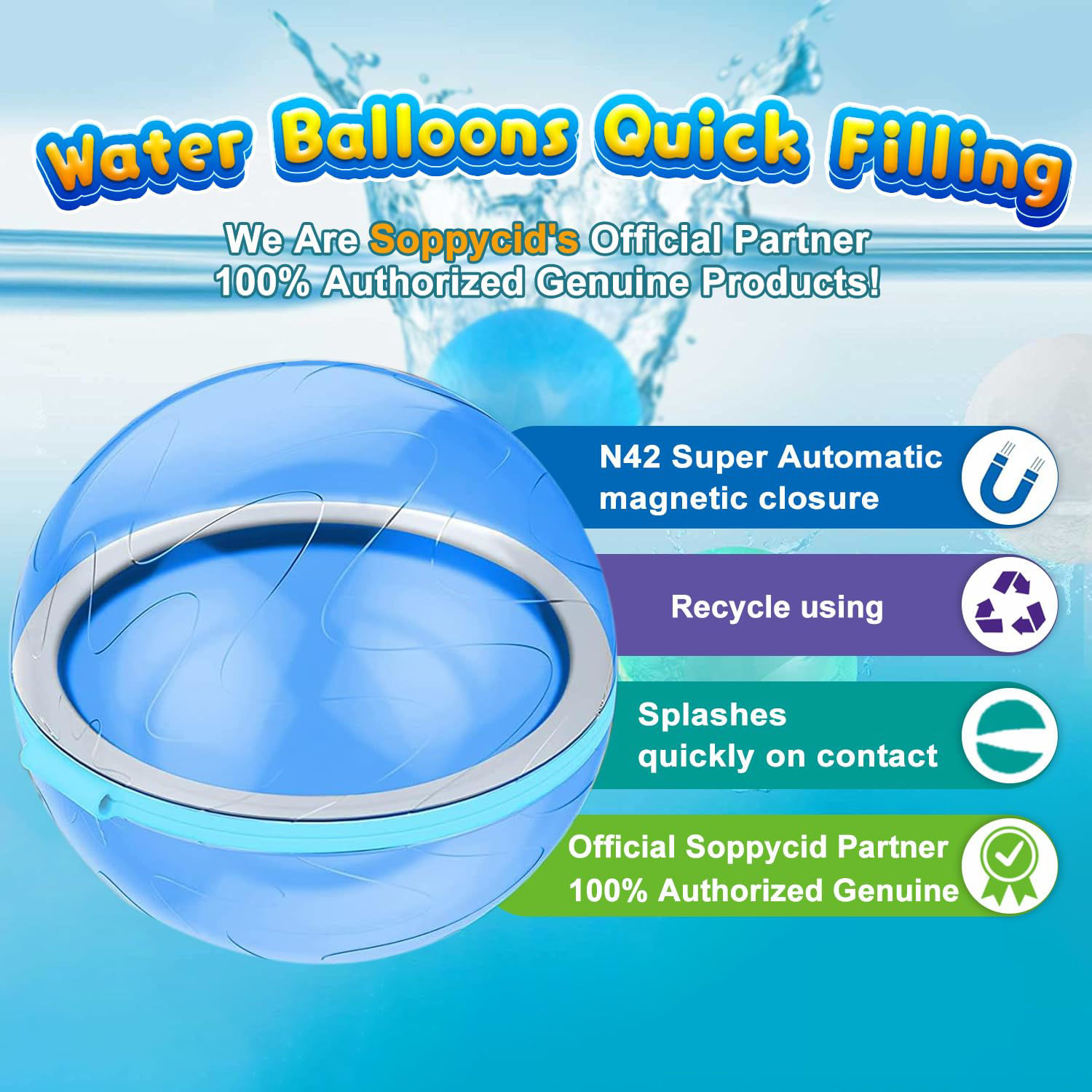 GetUSCart- TIZIKCON Reusable Water Balloons with Mesh Bag, Latex-Free ...