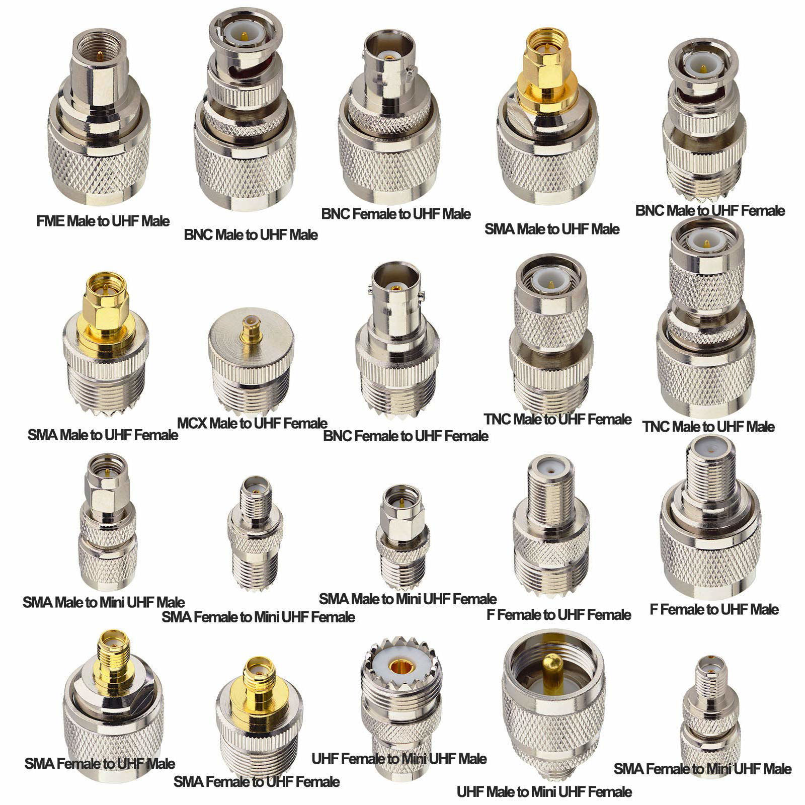 GetUSCart- onelinkmore 20 Type Set UHF PL259 SO239 Mini UHF Adapter Kits UHF to SMA/BNC/MCX/FME ...