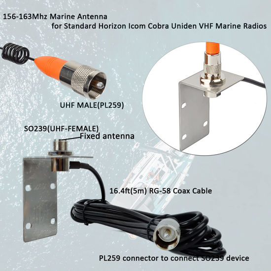 GetUSCart- HYS VHF Marine/Boats Radio Antenna, Low-Profile 156-163mhz ...