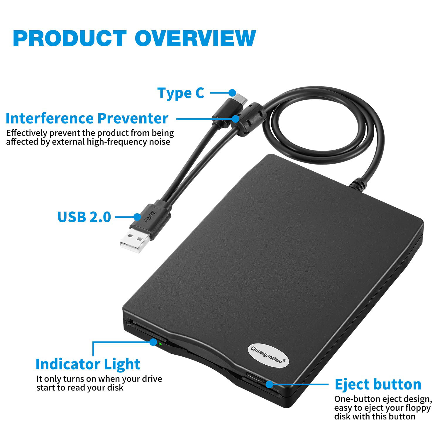 GetUSCart- Chuanganzhuo Floppy Disk Reader 3.5 inch External USB Floppy ...