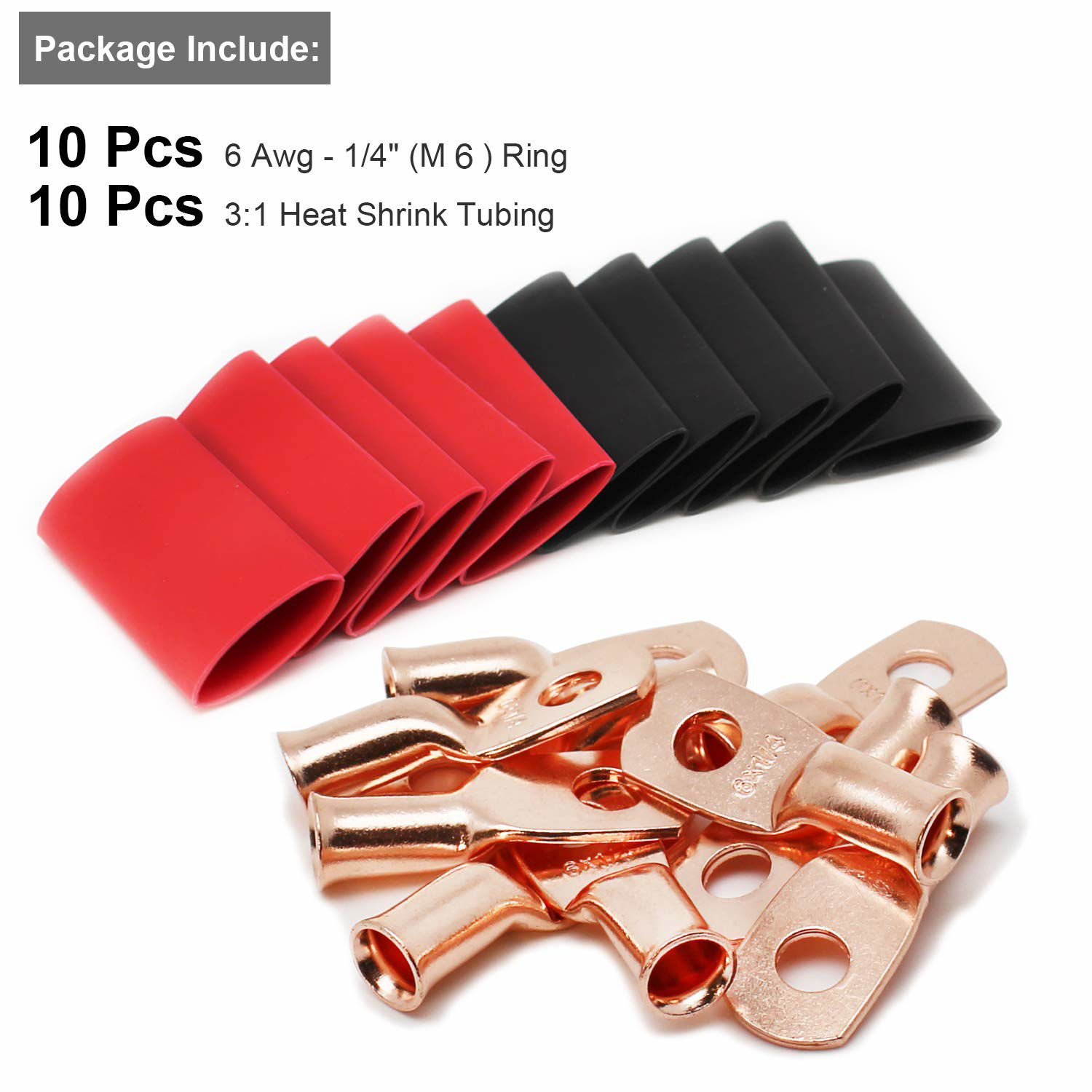 GetUSCart- 10pcs 6 AWG-1/4" Battery Lugs,Copper Wire Lugs,Heavy Duty ...