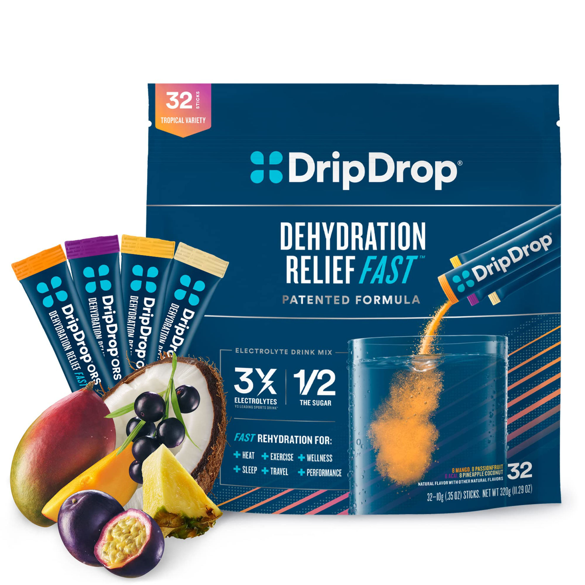 GetUSCart- DripDrop Hydration - Electrolyte Powder Packets - Mango ...