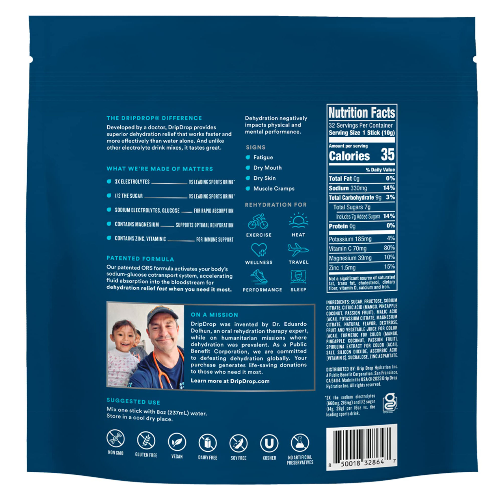 GetUSCart- DripDrop Hydration - Electrolyte Powder Packets - Mango ...