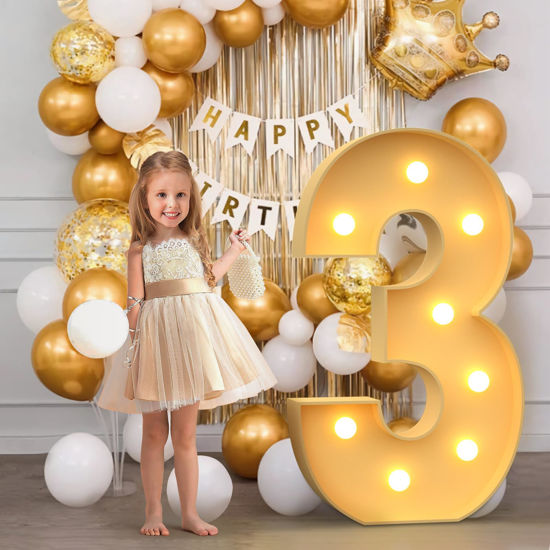 GetUSCart imprsv 3FT Marquee Light Up Numbers Mosaic Numbers for Balloons Number 3 Balloon Frame Marquee Light Up Letters 3rd 13th 30th Birthday Decorations Anniversary Party Decor Large Numbers
