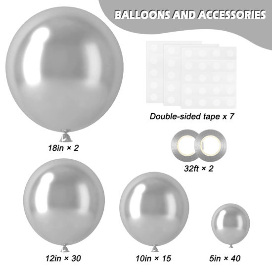 GetUSCart- RUBFAC 87pcs Silver Balloons Latex Balloons Different Sizes ...