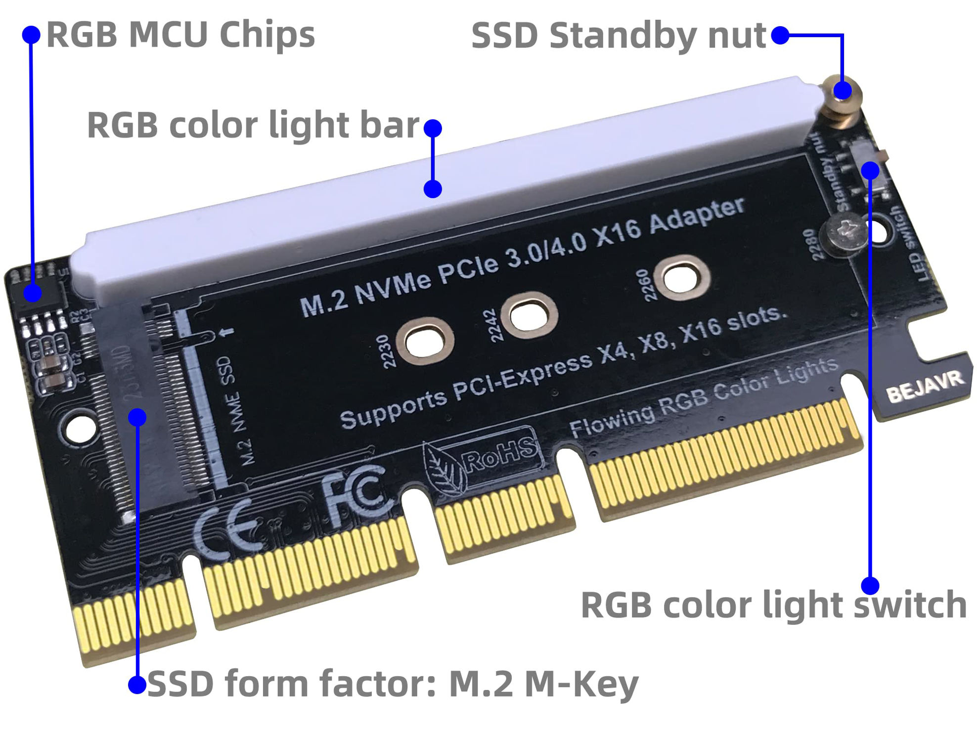 GetUSCart- Bejavr M.2 PCIe NVMe Adapter SSD Expansion Card with RGB Light Bar and Aluminum ...