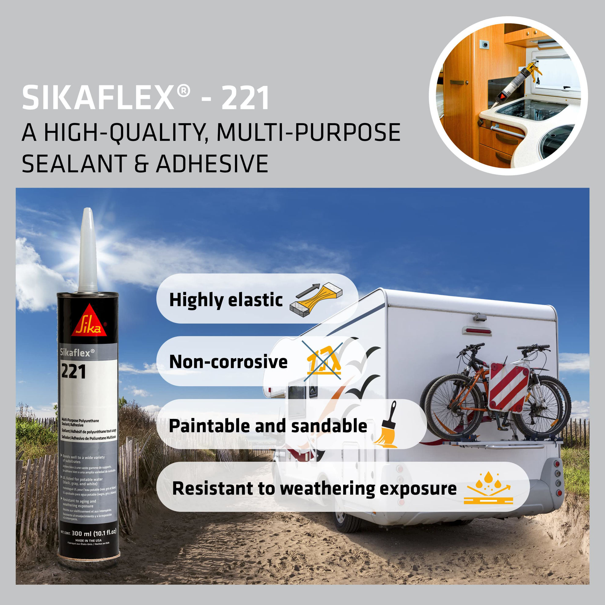 GetUSCart- Sika Sikaflex-221, Gray, multi-purpose sealant/adhesive ...