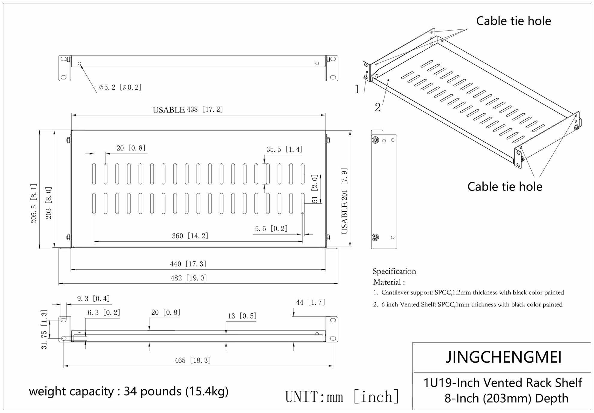 GetUSCart- Jingchengmei 2 Pack of 1U Disassembled Vented Cantilever ...