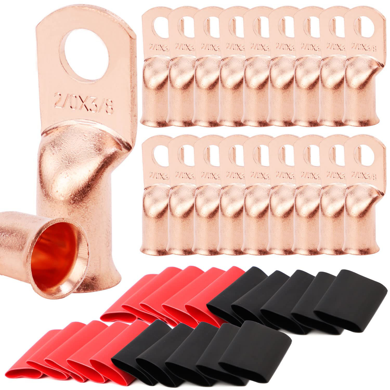 GetUSCart- TKDMR 20pcs 2/0 AWG-3/8" Battery Lugs,Copper Wire Lugs,Heavy ...