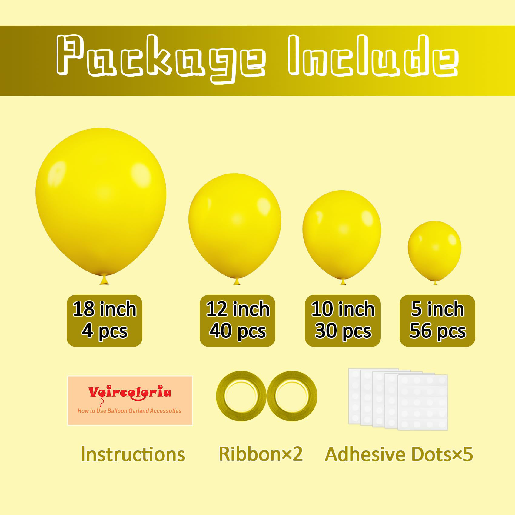 GetUSCart- Voircoloria 130pcs Yellow Balloons Different Sizes 18" 12 ...