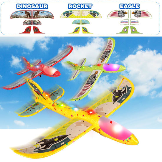 GetUSCart- 3 Pack Airplane Launcher Toy for Kids, 12.6" LED Foam Glider ...