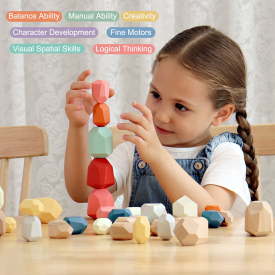 GetUSCart- BESTAMTOY 36 PCS Wooden Sorting Stacking Rocks Stones,Safe ...