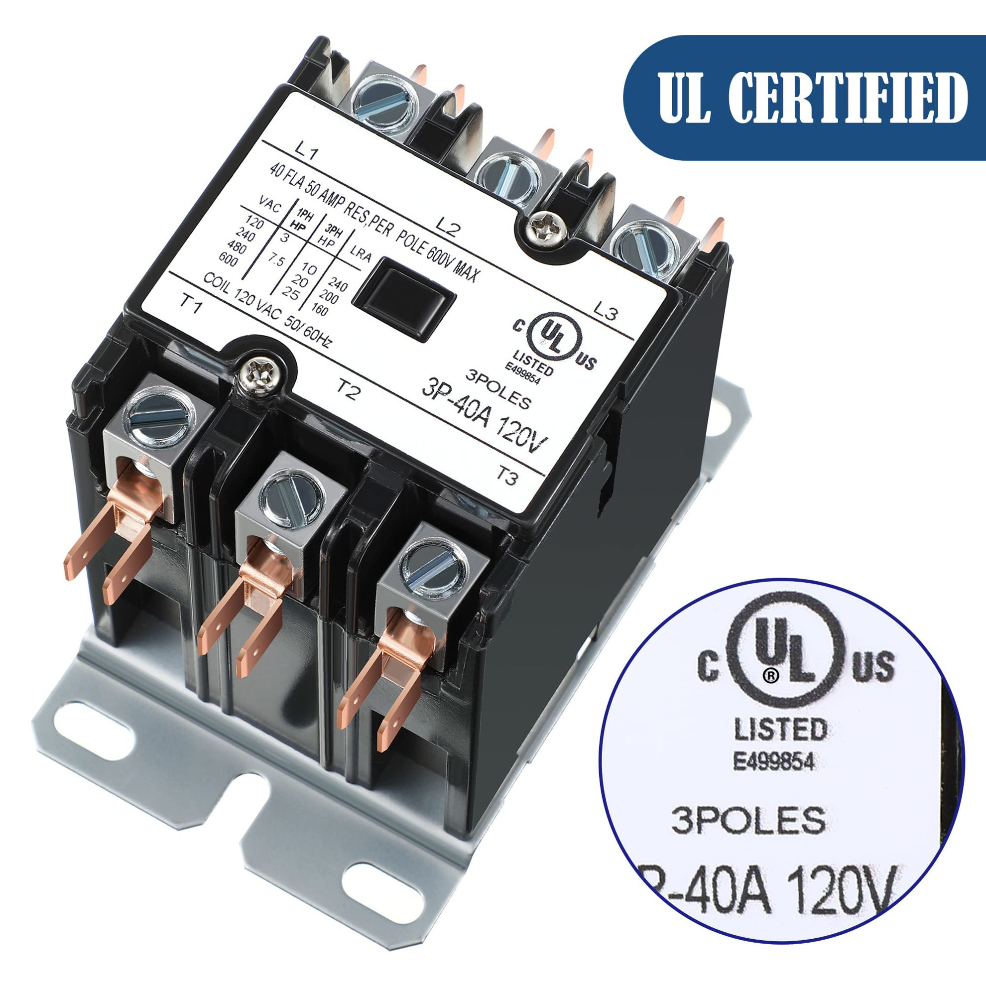 GetUSCart- Carrier HVAC Motor Contactor, 120 VAC 40 Amp Coil 3 Pole Replacement Relays, Air ...