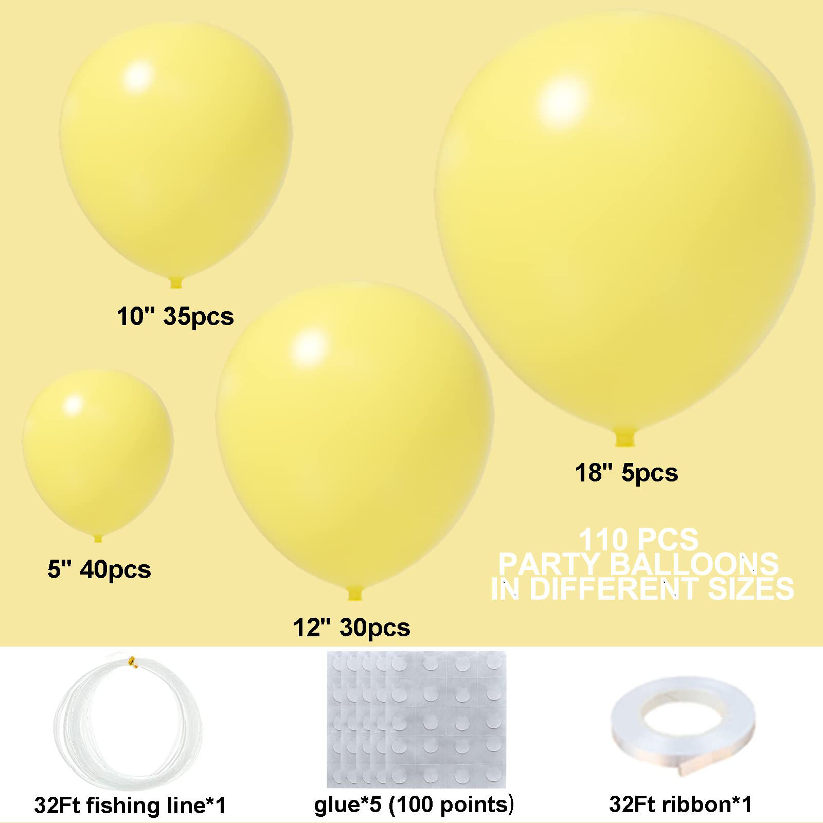 GetUSCart- Yellow Balloons 110Pcs Yellow Balloon Garland Arch Kit 5/10 ...