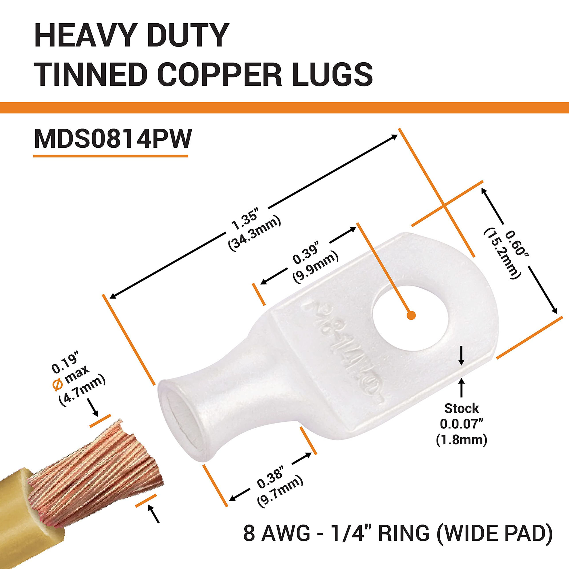 GetUSCart- SELTERM 10pcs 8 AWG-1/4" Stud (Wide Pad) Tinned Copper Wire ...