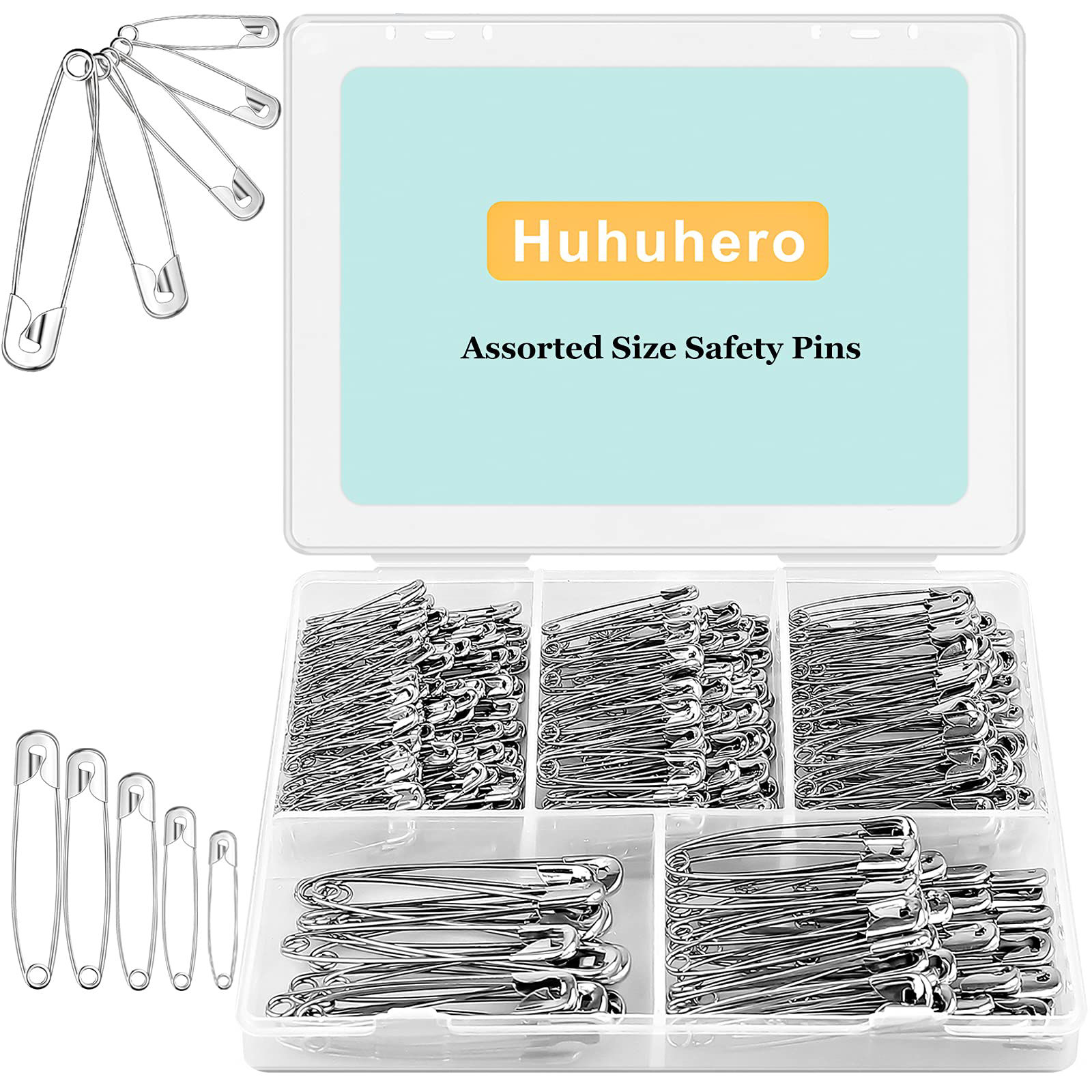 GetUSCart- Safety Pins Assorted, 340 Pack Nickel Plated Steel Safety ...