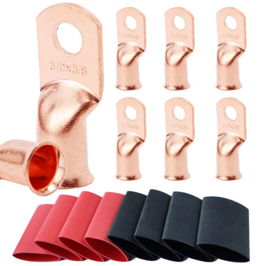 GetUSCart- TKDMR 8pcs 3/0 AWG-3/8" Battery Lugs,Copper Wire Lugs,Heavy Duty Battery Cable Ends ...