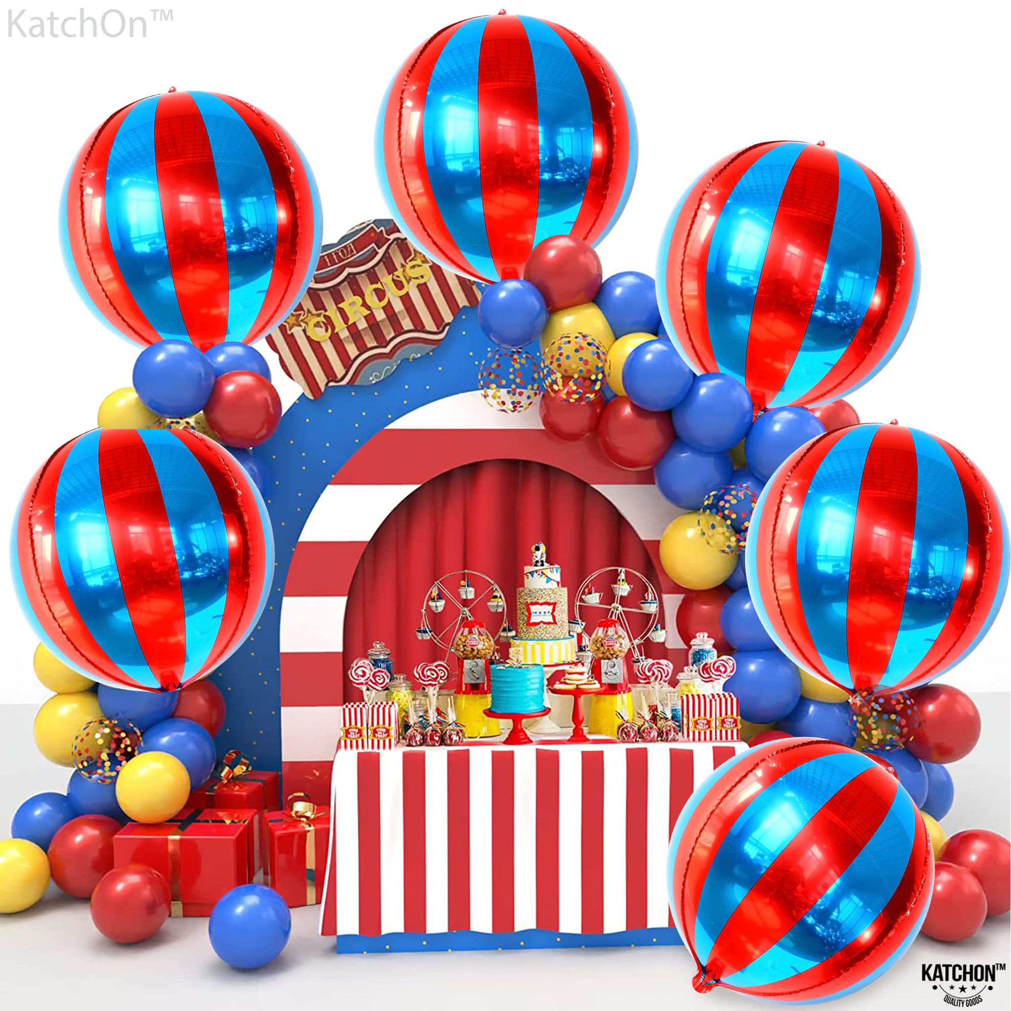 Getuscart Big Red And Blue Carnival Balloons Pack Of 6 Circus