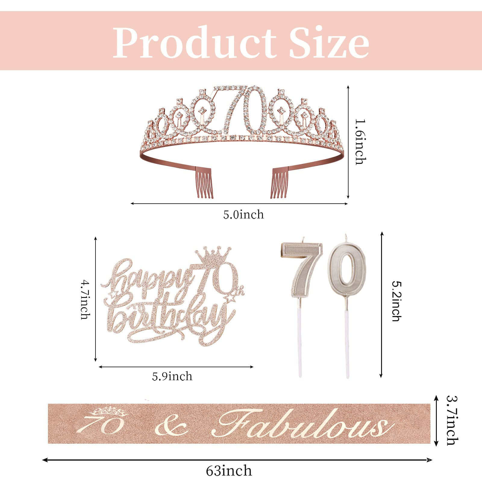 GetUSCart- 70th Birthday Decorations for Women,70th Birthday Sash,Crown ...