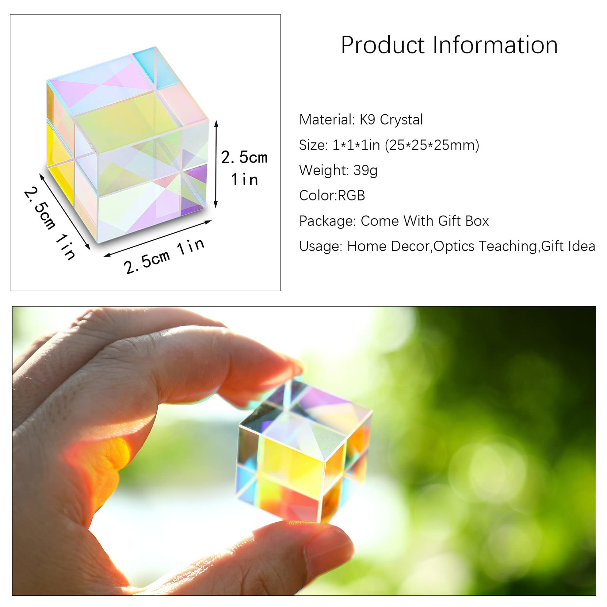 GetUSCart- 25mm Optical Glass X-Cube Prism RGB Dispersion Prism Physics ...