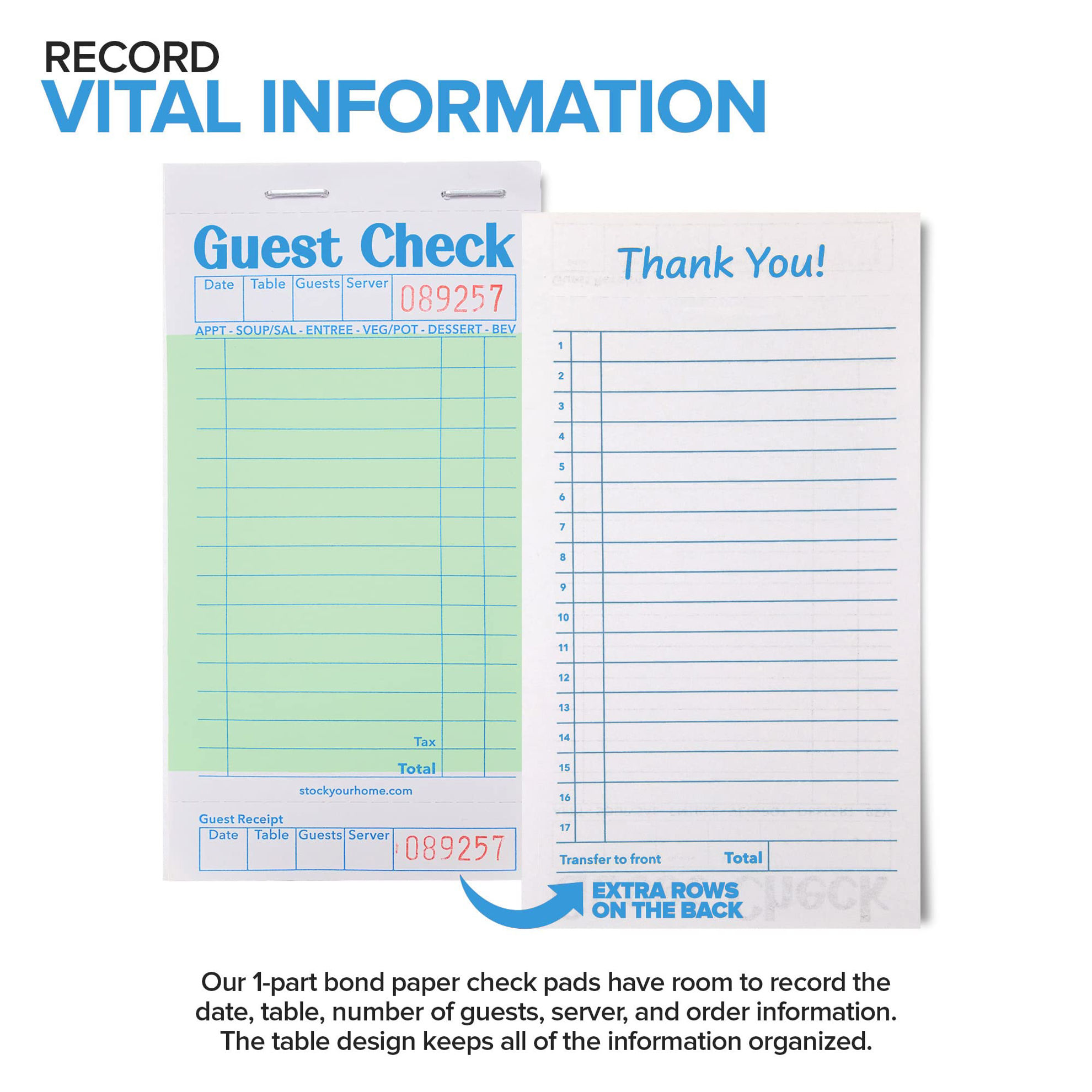 GetUSCart- Stock Your Home Green Guest Check Books for Servers (20 Pack ...