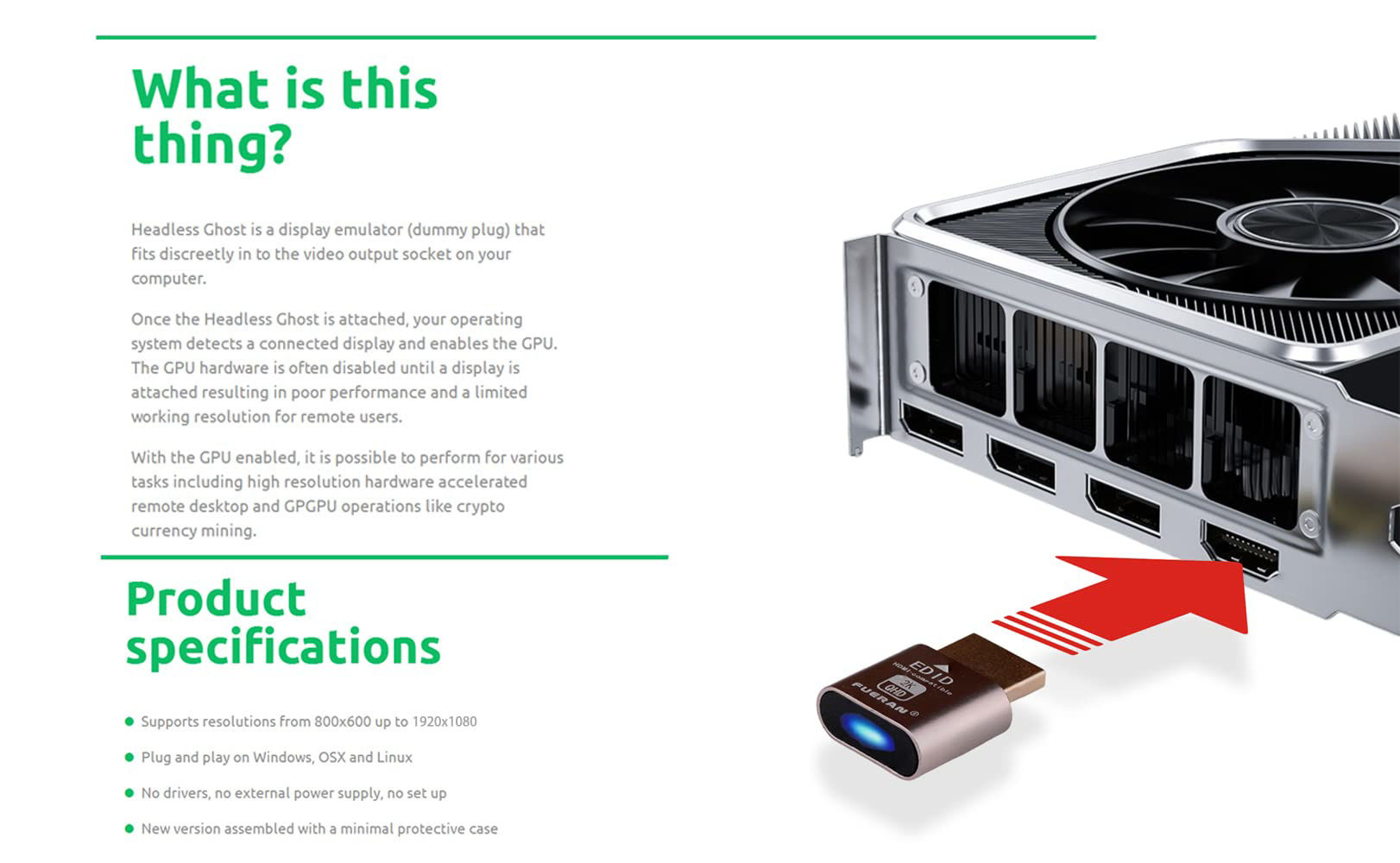 GetUSCart- HDMI Dummy Plug,Headless Ghost, Display Emulator （Fit ...