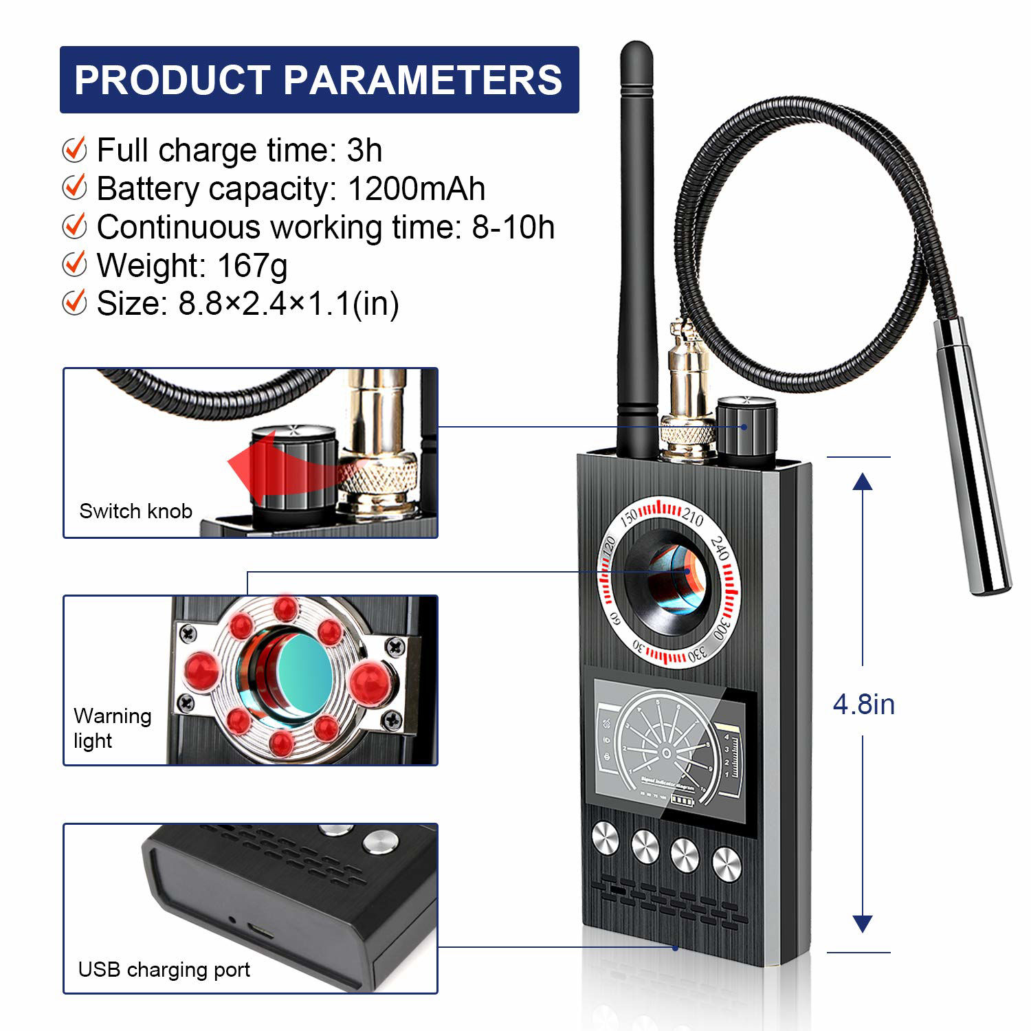 GetUSCart- Anti-Spy Wireless RF Signal Detector [Latest Professional ...