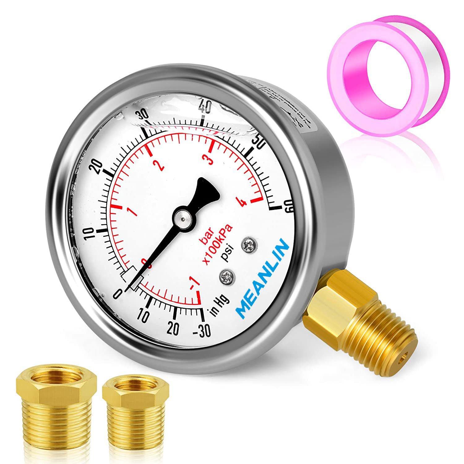 GetUSCart- MEANLIN MEASURE -30~60Psi Stainless Steel 1/4" NPT 2.5" FACE ...