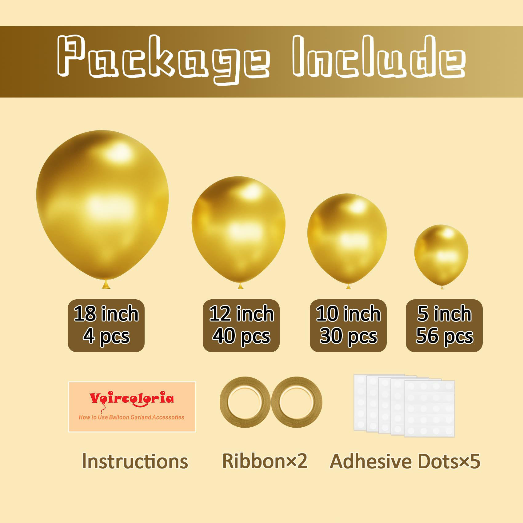 GetUSCart- Voircoloria 130pcs Metallic Gold Balloons Different Sizes 18 ...