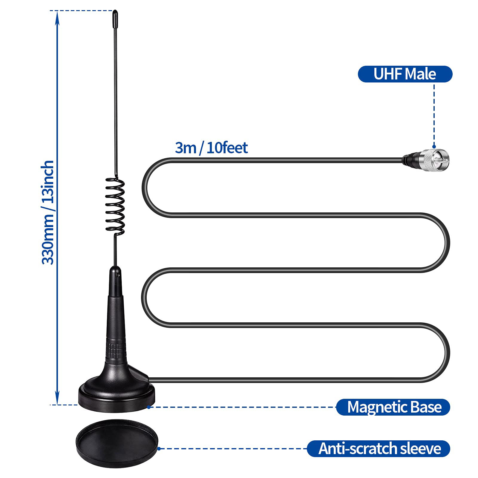 GetUSCart- Bingfu CB Antenna 27MHz CB Radio Antenna Magnetic Base Handheld CB Antenna PL259 ...