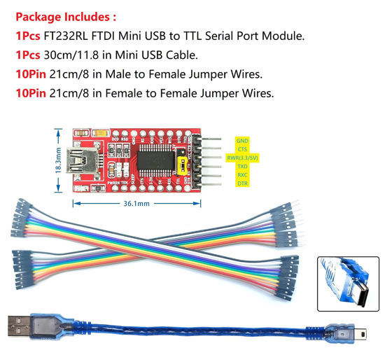 GetUSCart- WWZMDiB FT232RL FTDI Mini USB to TTL Serial Converter ...