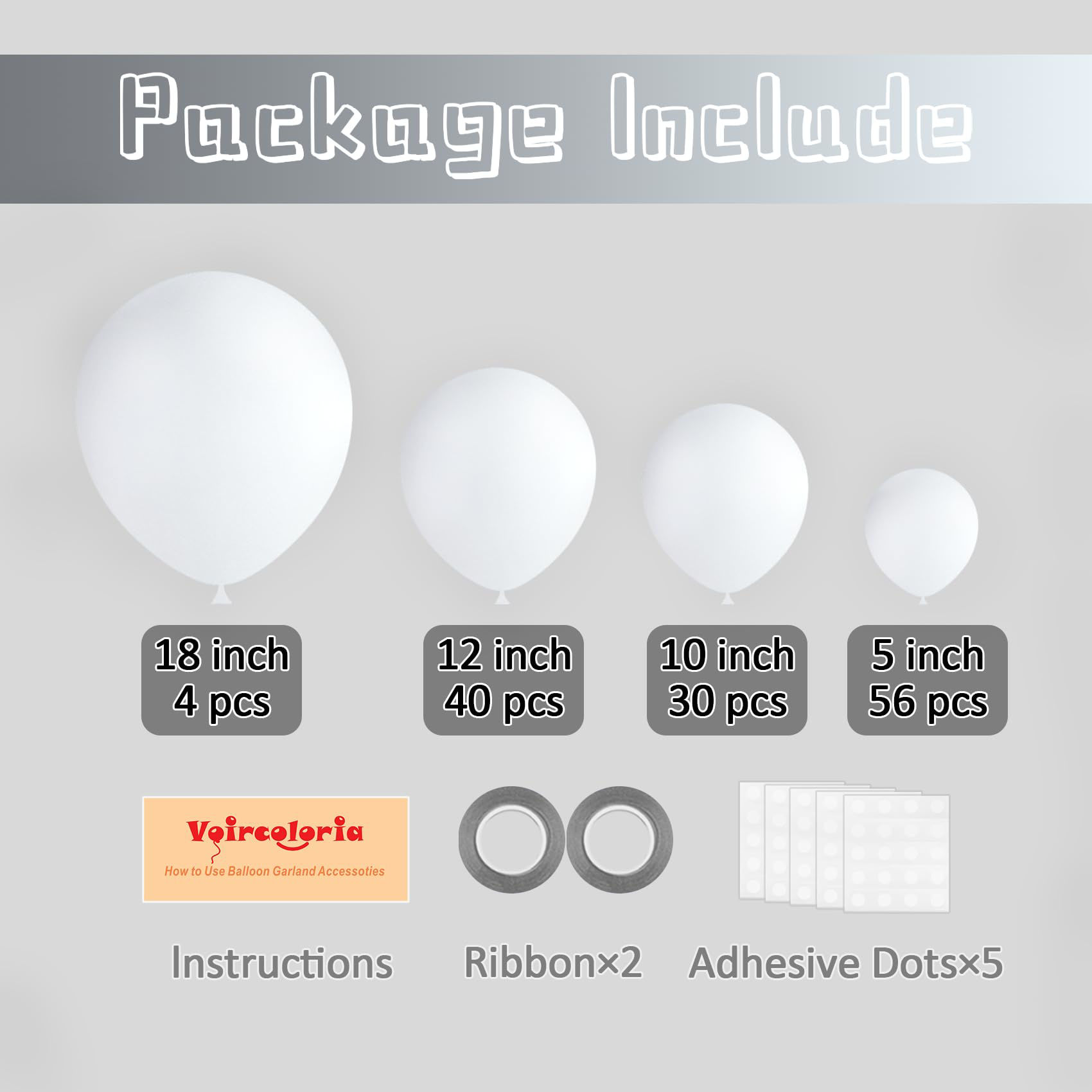 GetUSCart- Voircoloria 130pcs White Balloons Different Sizes 18" 12" 10 ...