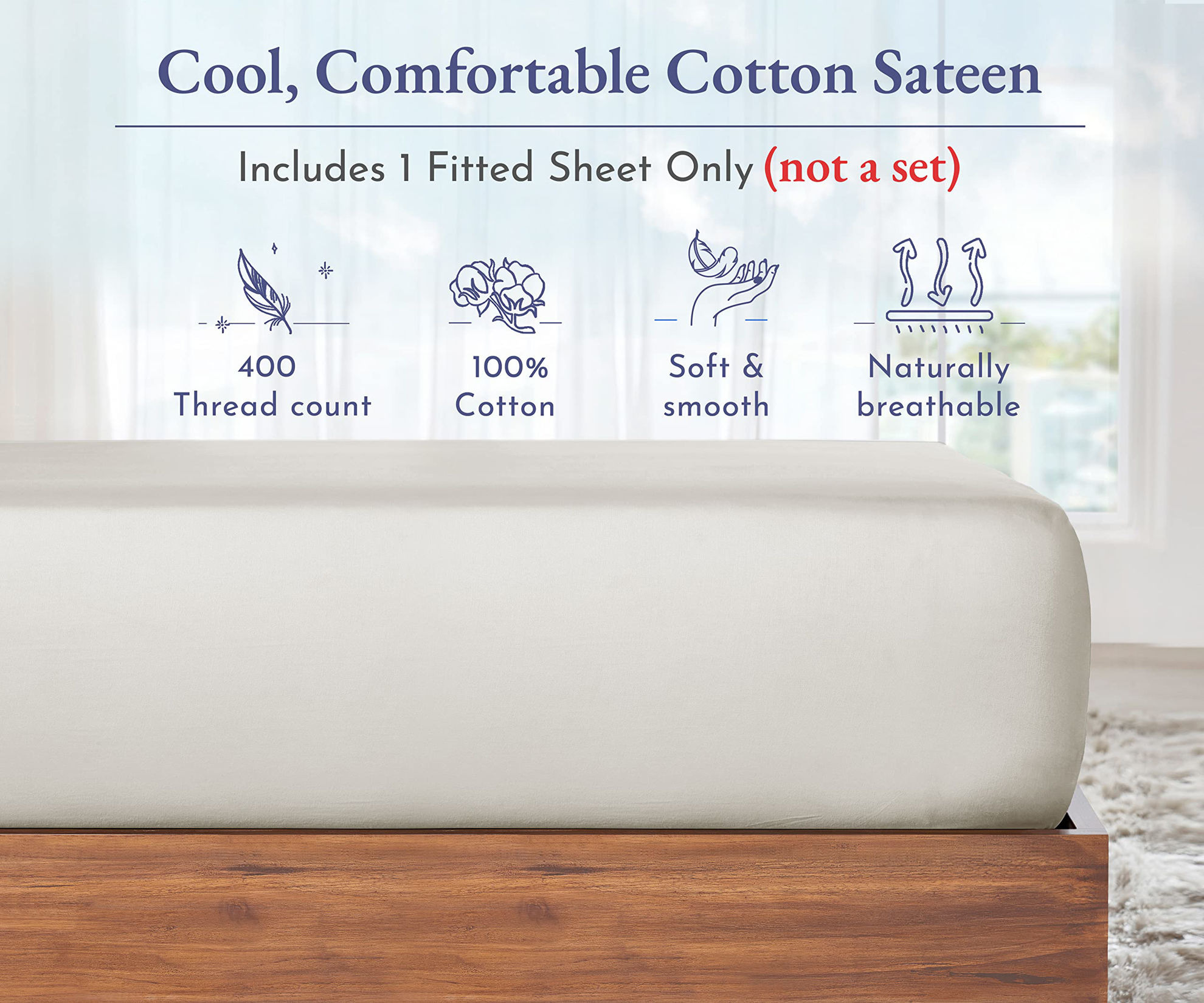 GetUSCart- Deep Pocket Cal King Fitted Sheet Soft, 100% Cotton, 400 ...