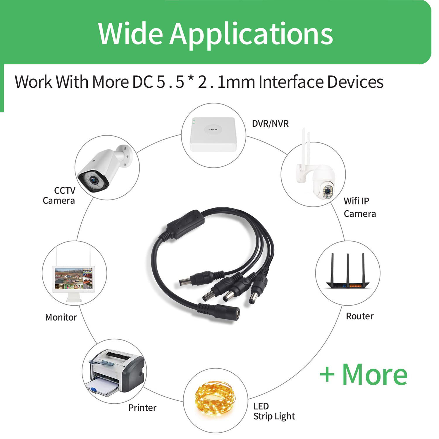 GetUSCart- 2Pack 1 to 4 Way DC Power Splitter Cable Barrel Plug 5.5mm x ...