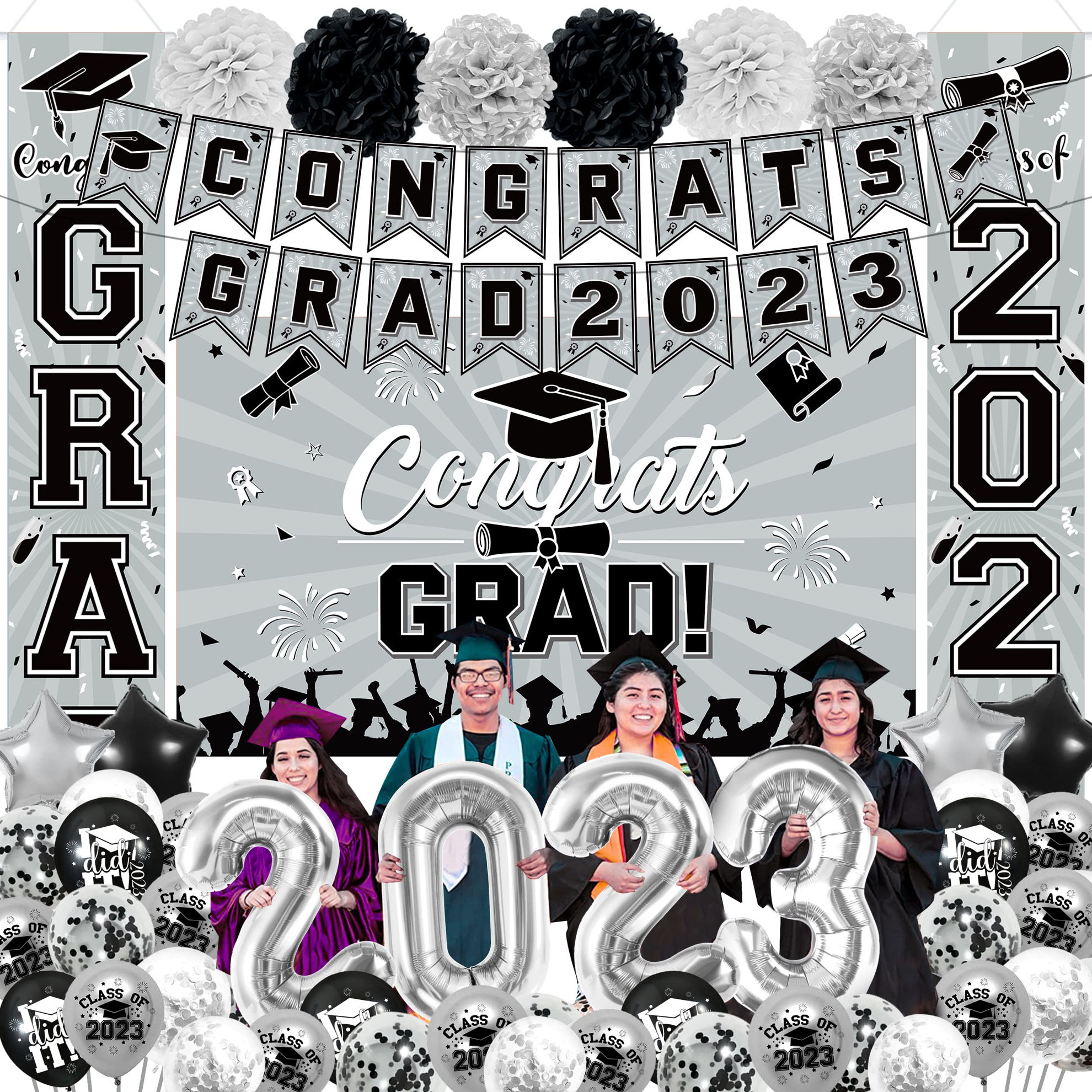 GetUSCart- Silver Black Graduation Party Decorations 2023,Class of 2023 ...