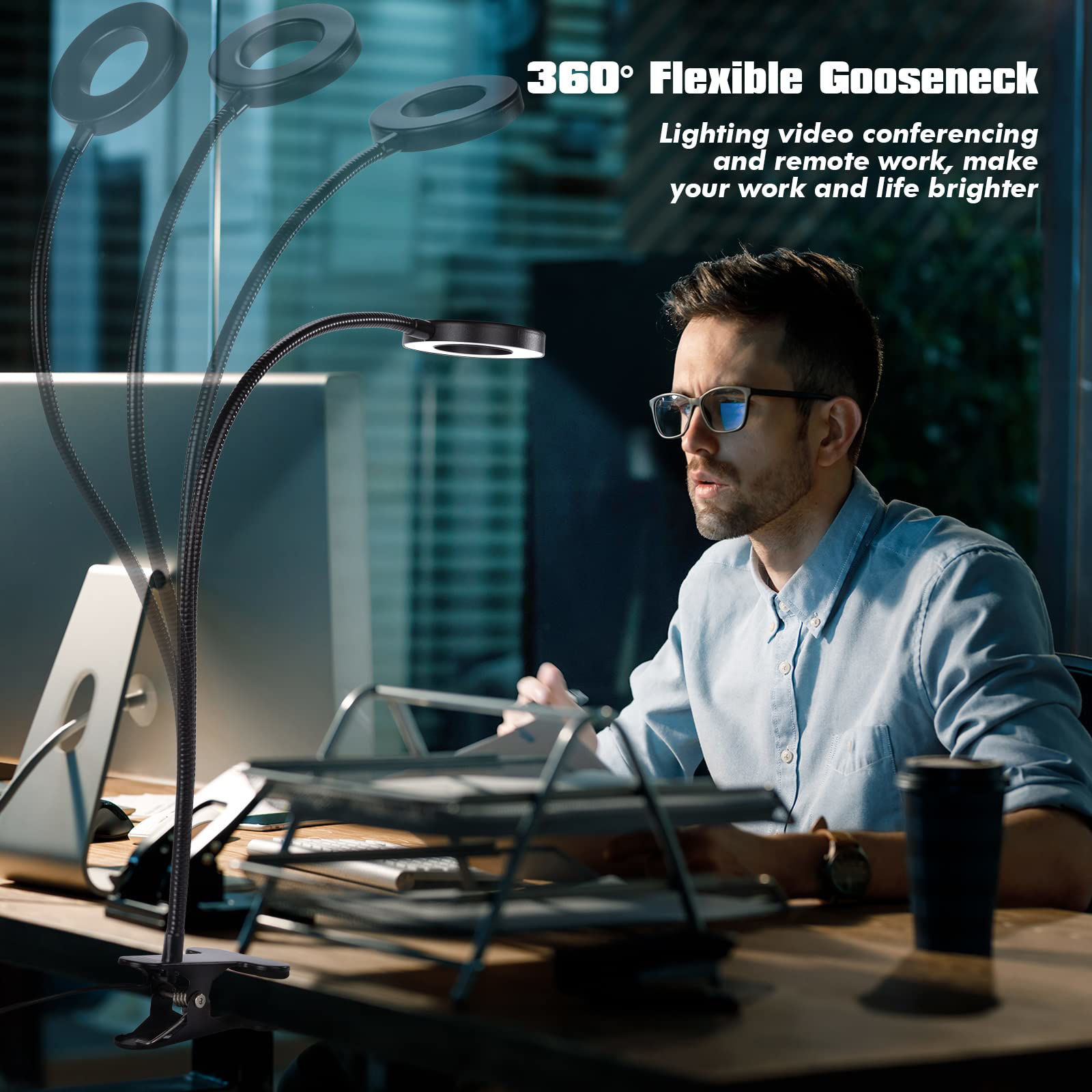 GetUSCart- LuxLumin LED Desk Lamp with Clamp for Video Conference ...