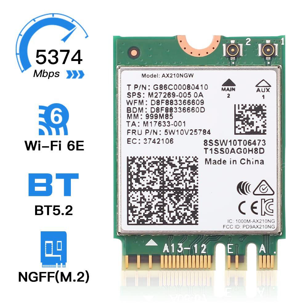 GetUSCart- Wi-Fi 6E AX210NGW Wireless WiFi Card BT5.2 M.2 2230 Tri-Band Expands WiFi to 6GHz ...