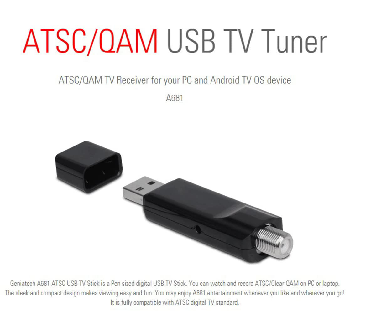 GetUSCart- Mygica USB 2.0 TV Tuner with Antenna, ATSC/QAM TV Tuner ...
