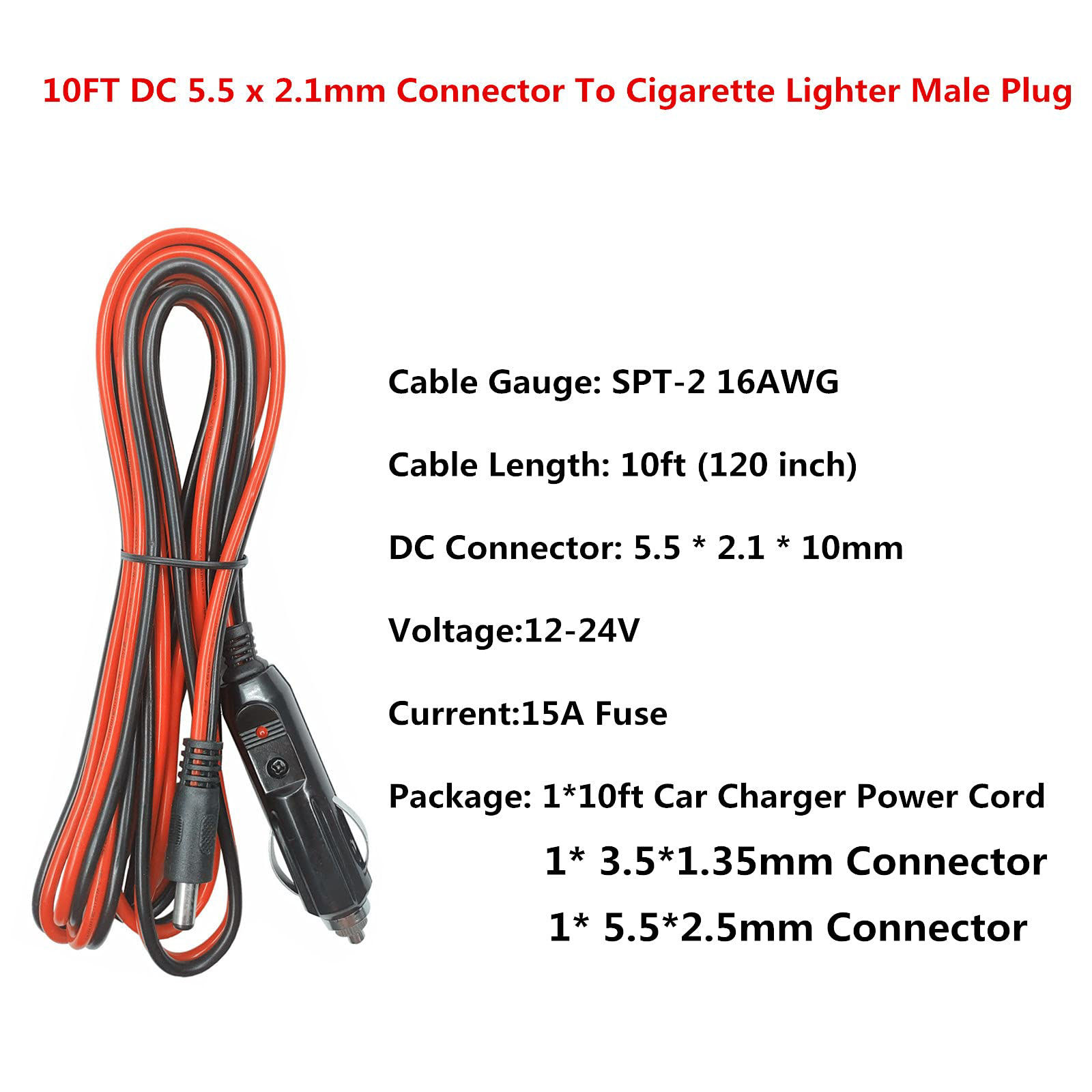 GetUSCart- DC Car Charger Cable - DC 5.5mm x 2.1mm Connector to ...