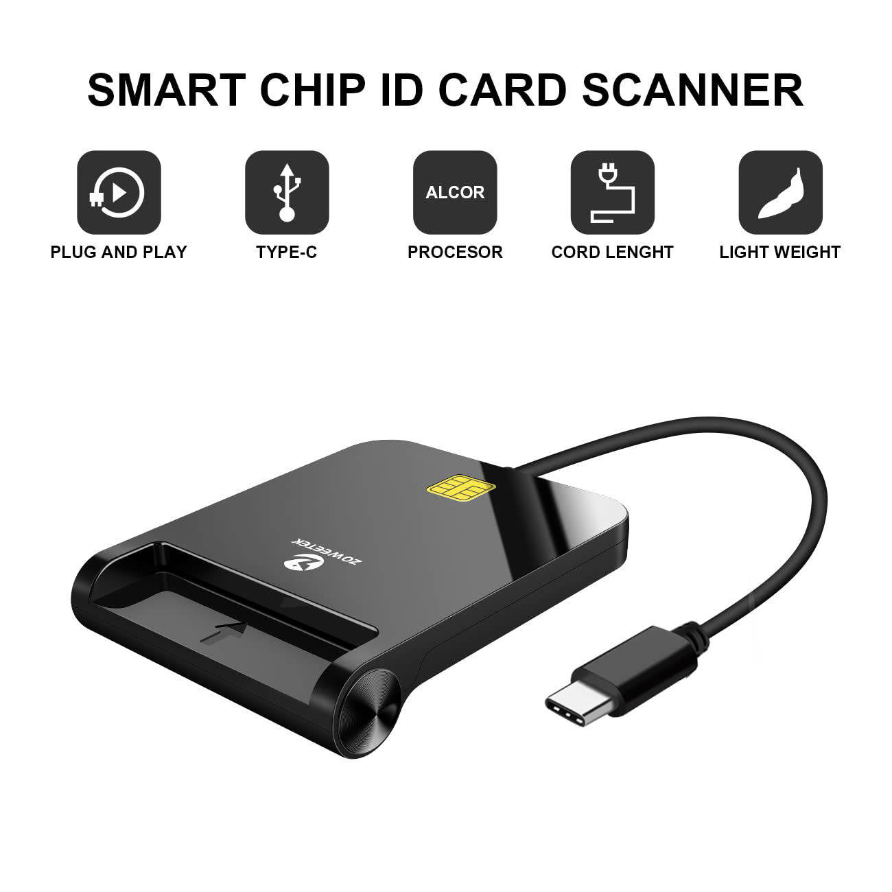 GetUSCart- ZOWEETEK CAC Reader USB C, CAC Card Reader Military, DOD Military USB Common Access ...