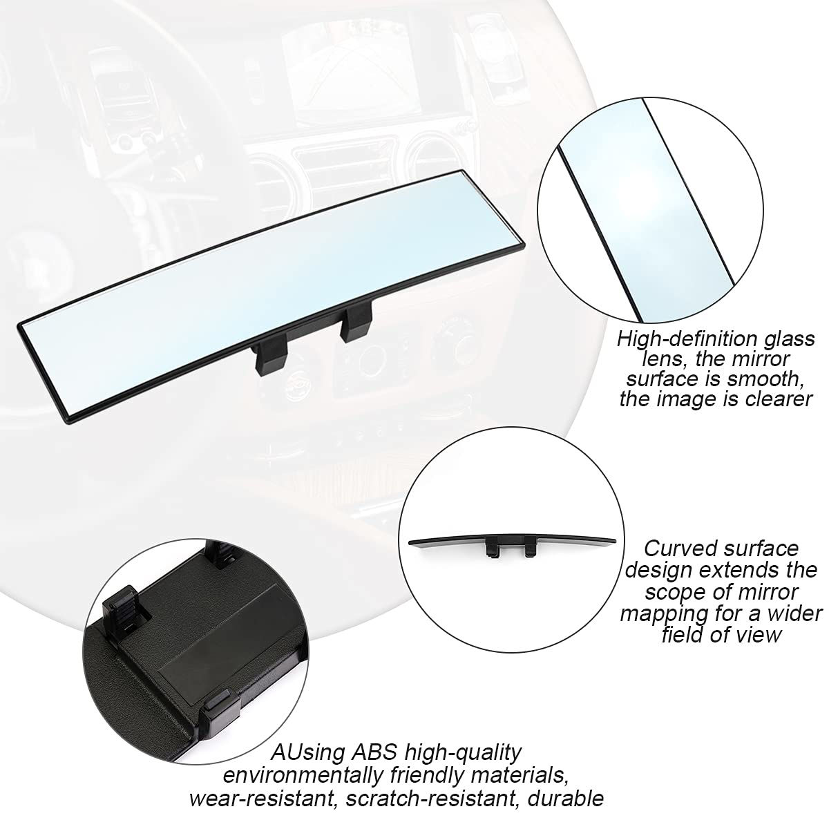 GetUSCart- Car Rearview Mirrors, Interior Clip-on Panoramic Rear View ...