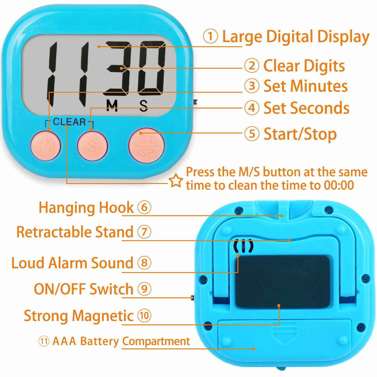 GetUSCart- 2 Pack Classroom Timers for Teachers Kids Large Magnetic Digital Timer Blue Pink