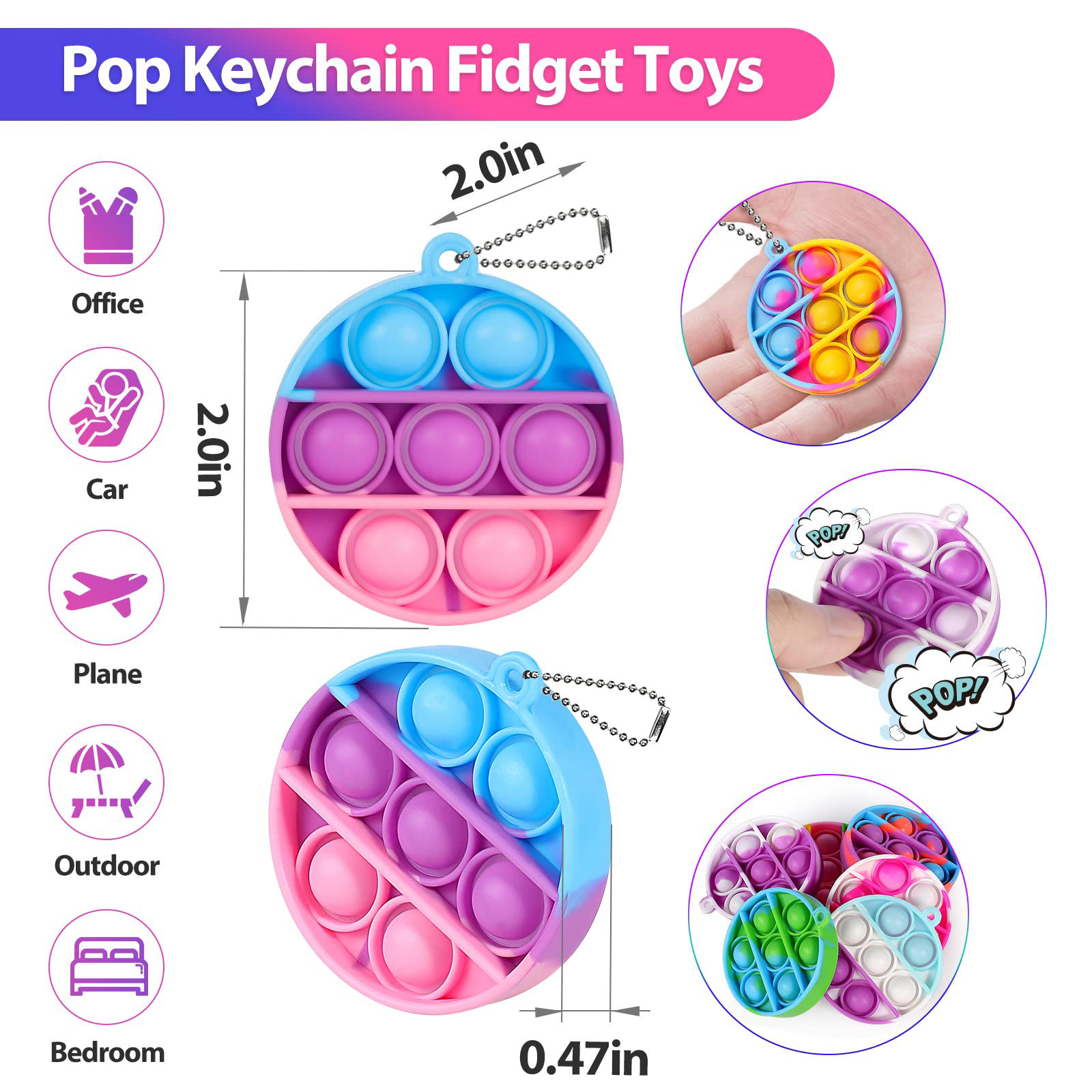 GetUSCart- Pop Fidget Toys Its Party Favors for Kids 4-8 8-12, 30PCS Mini Pop Keychain It Fidget ...