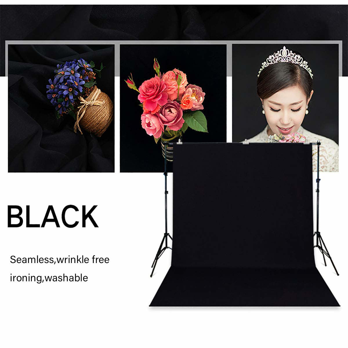 GetUSCart- HMTfoto Background Solid Black Backdrop Muslin Portrait ...
