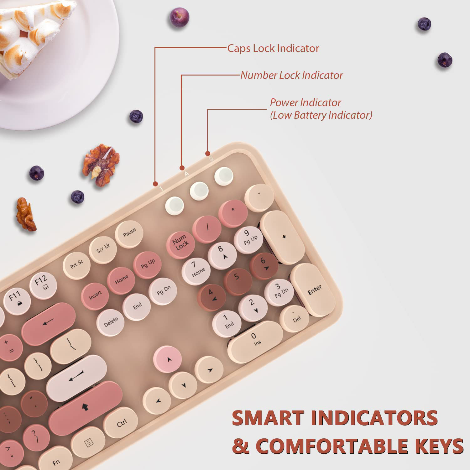 Getuscart Brown Wireless Keyboard And Mouse Combo Colorful Retro Keyboard With Round Keycaps 2